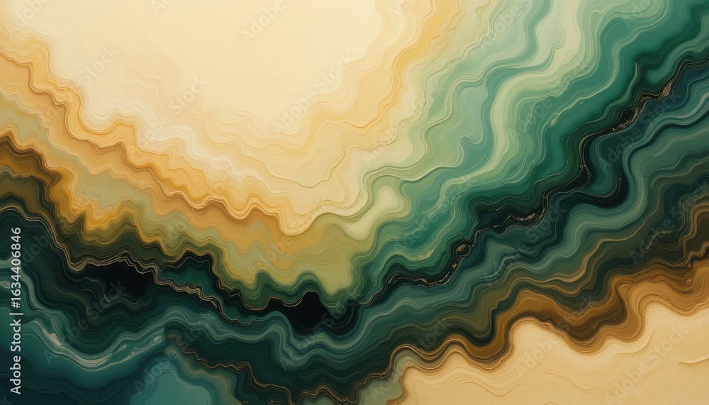 the artwork features layered, undulating lines across the frame. the ...