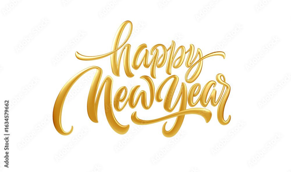 Elegant Golden Happy New Year Calligraphy Illustration on a White ...