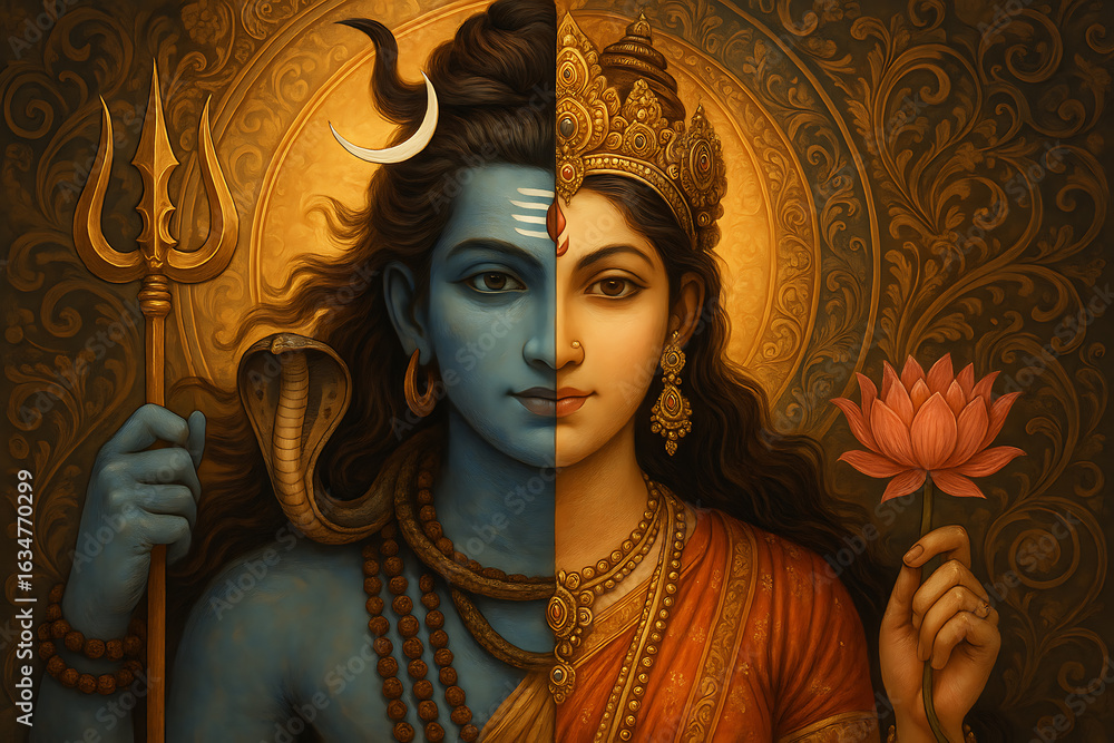 A beautiful depiction of Ardhanarishvara, the androgynous form of Shiva ...