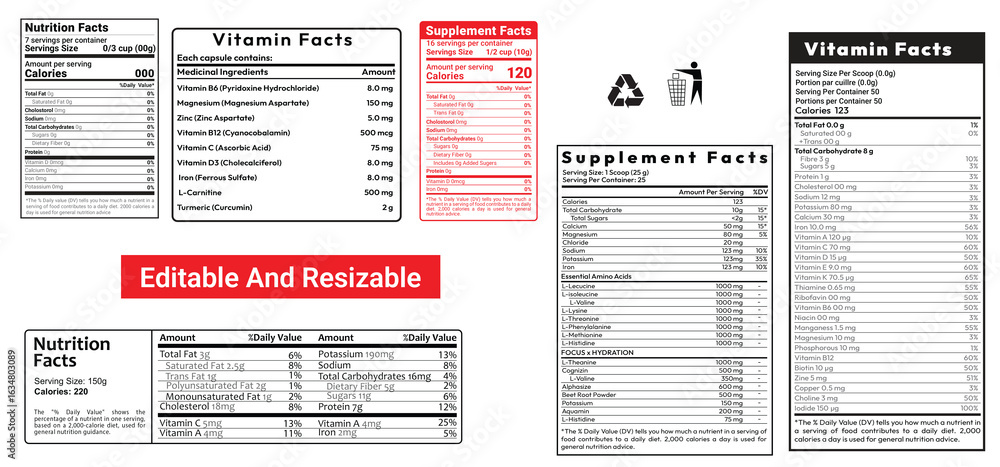 nutrition facts, nutrition fact template, vitamin facts, supplement ...