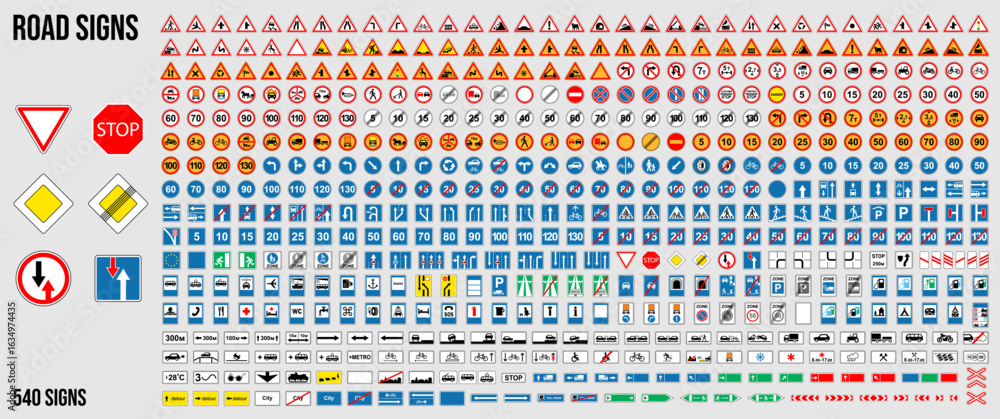 Set of road signs of Europe. Isolated symbols on white background ...