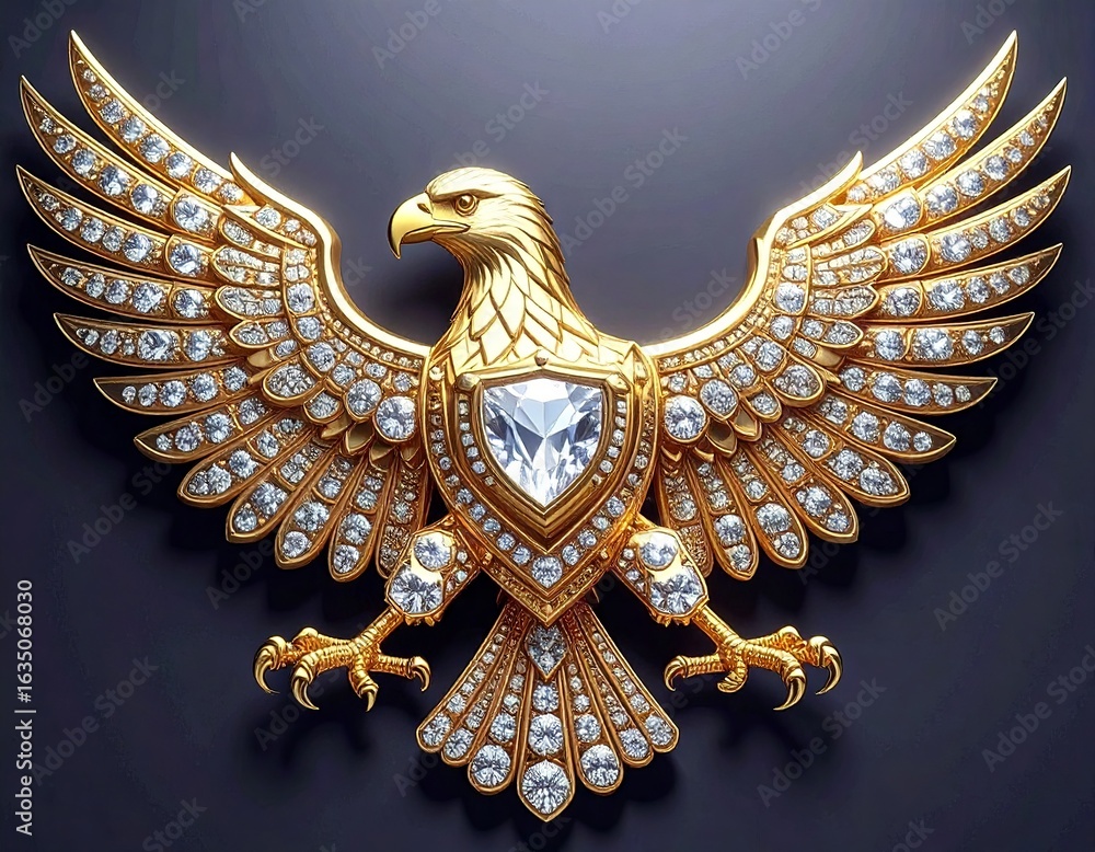 Luxury Golden Eagle Crest with Diamond-Encrusted Wings and Shield " ai ...