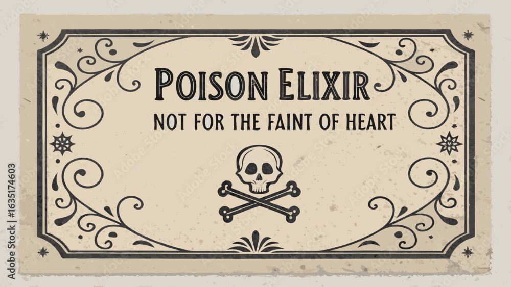 Vintage poison elixir label halloween potion sign skull and crossbones ...