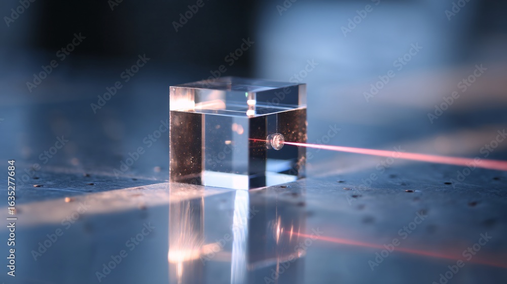 physics experiment setup with laser beams and prisms Stock Illustration ...