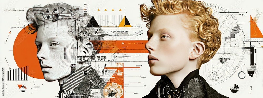 Ilustração Geometric Collage Fashion Duo - Ginger Hair Male Models in ...