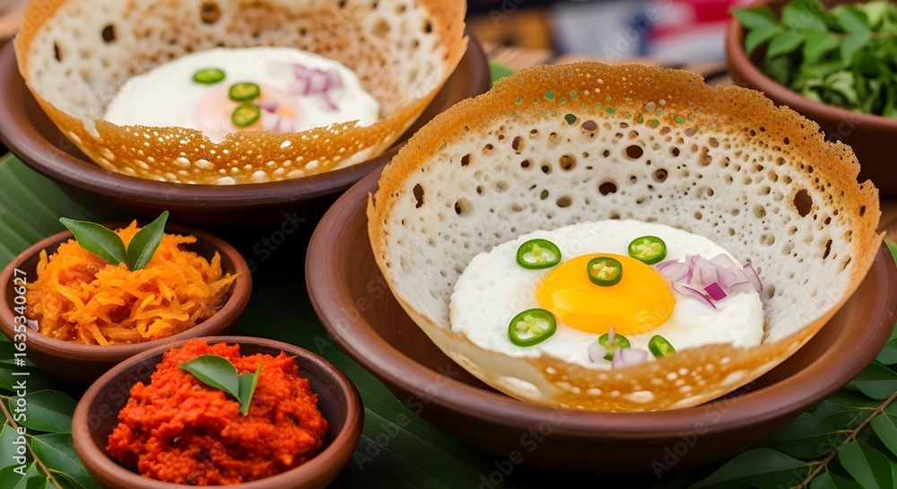 Fresh homemade Sri Lankan hoppers made with fermented rice batter and ...