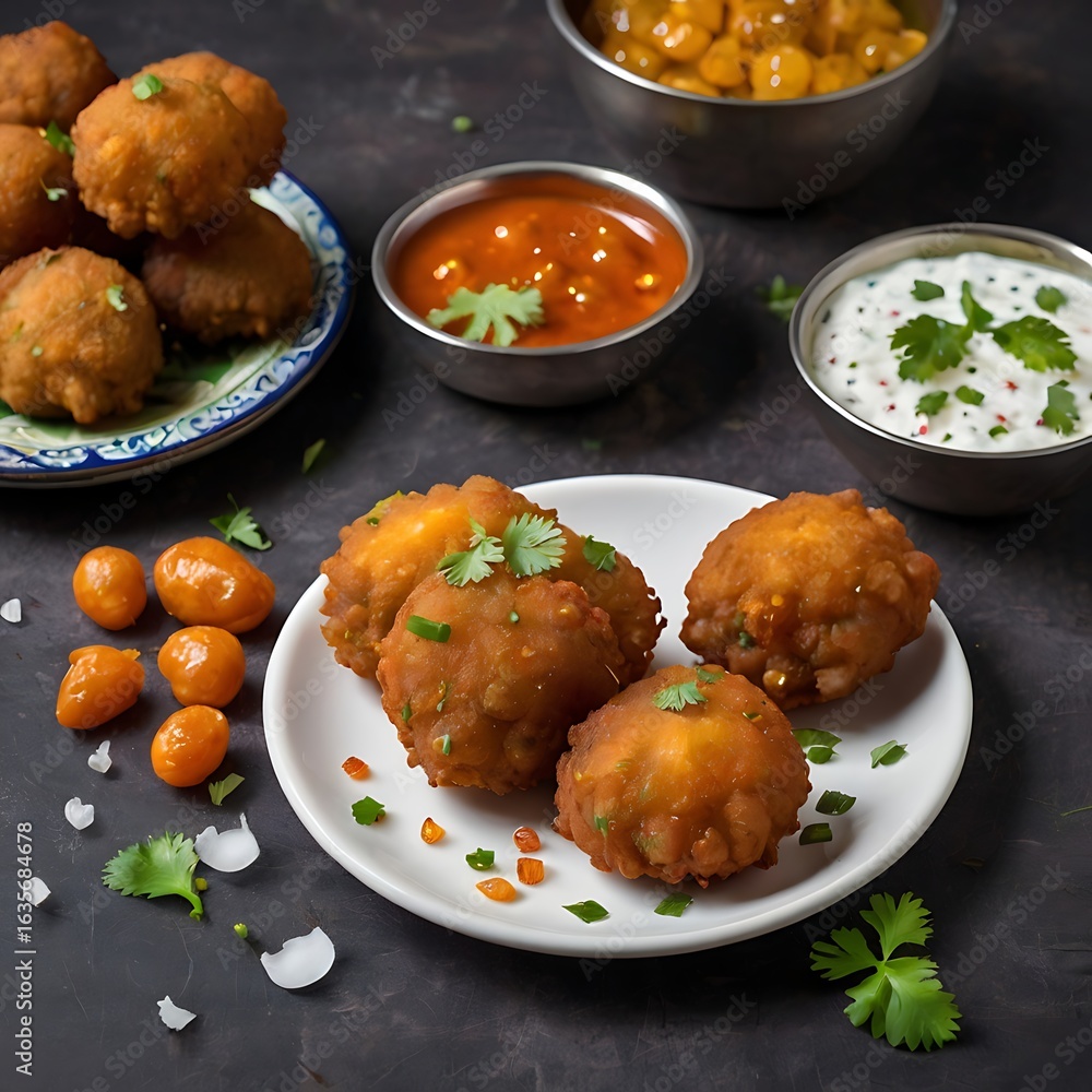 Sabudana vada wada pakora pakode fried snack fritters chutney tapioca ...