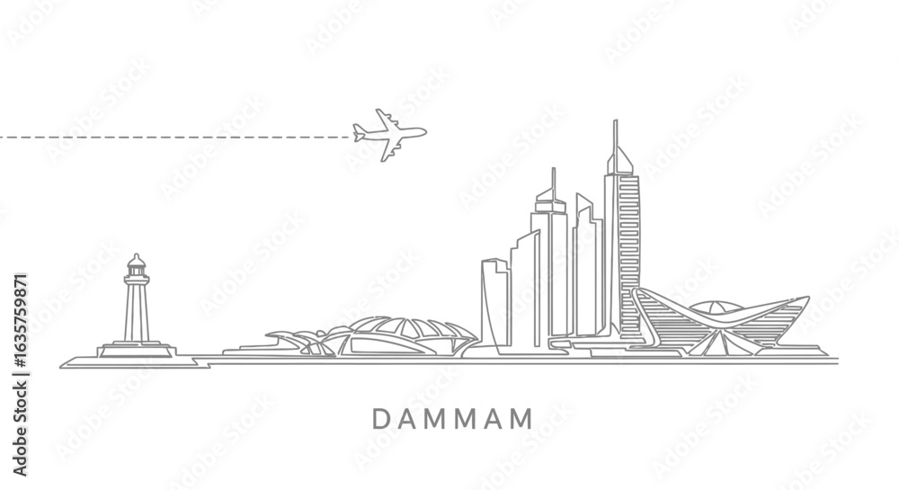 Dammam with Saudi Arabia Skyline Line Art. Stock Vector | Adobe Stock