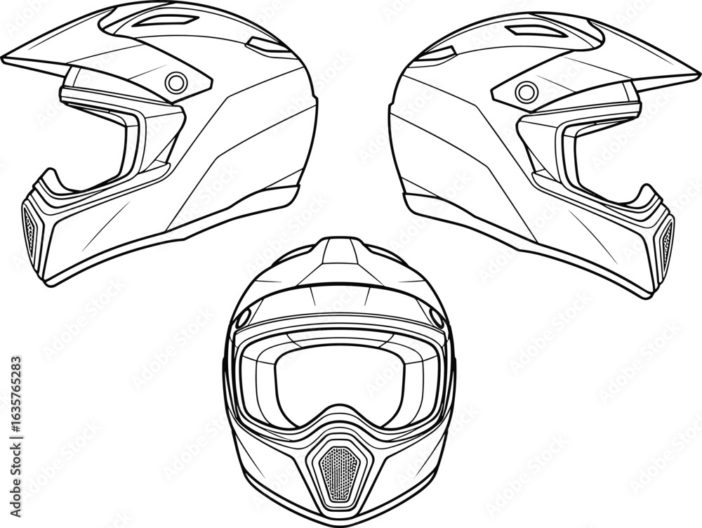 Off-Road Motorcycle Helmet Technical Illustration, Front and Side Views ...
