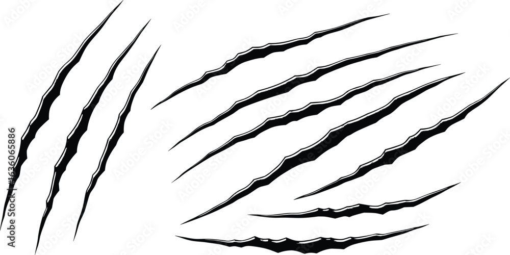 Animal claw scratch marks, wild predator attack slashes, realistic torn ...