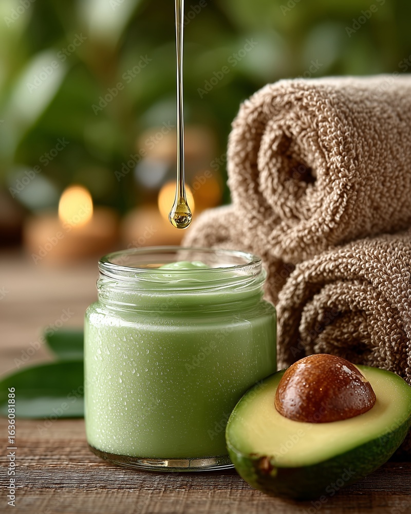 Avocado spa cream concept.Spa still life. Stock Photo | Adobe Stock