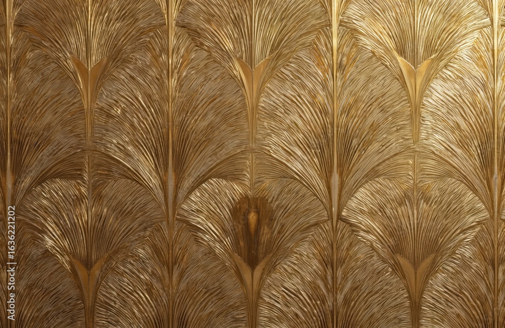 Geometric art deco wallpaper with embossed symmetrical patterns, gold ...