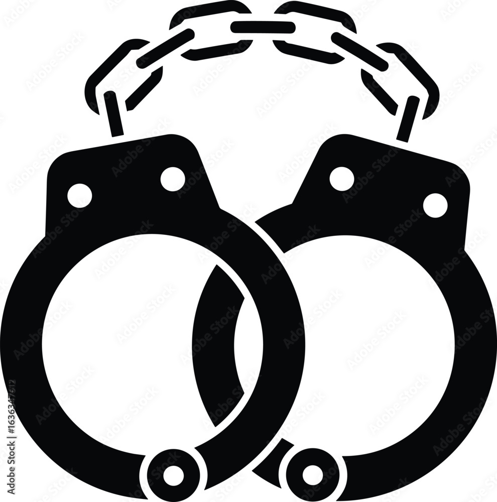 Handcuffs silhouette illustration, black restraint icon, law ...