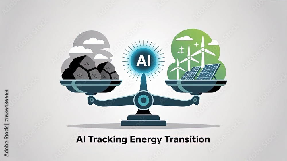 AI Tracking Energy Transition: A balanced scale juxtaposes coal with ...