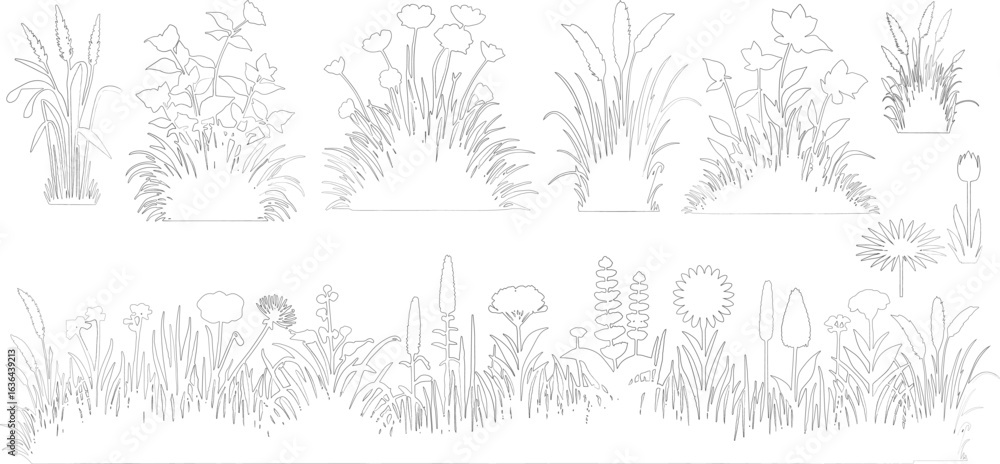 set of grass line cad, Ground cover. Illustration for elevation ...