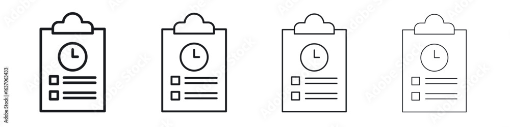 Timesheet icons big set. Simple black stroke line versions collection ...