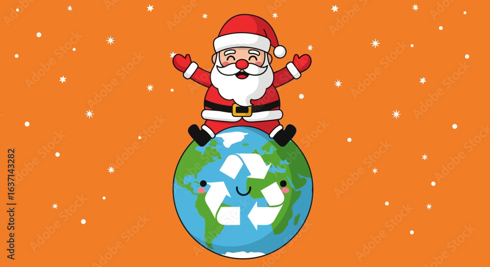 Santa Claus stands proudly on top of planet Earth adorned with the ...