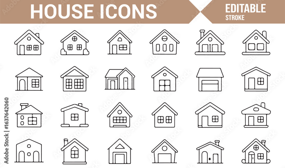 A collection of icons representing different types of homes, including ...