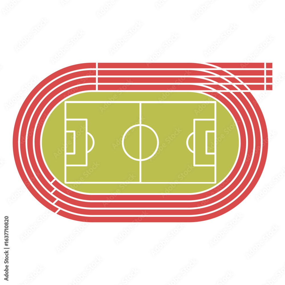 Run track with football stadium. Field for soccer and runner arena with ...