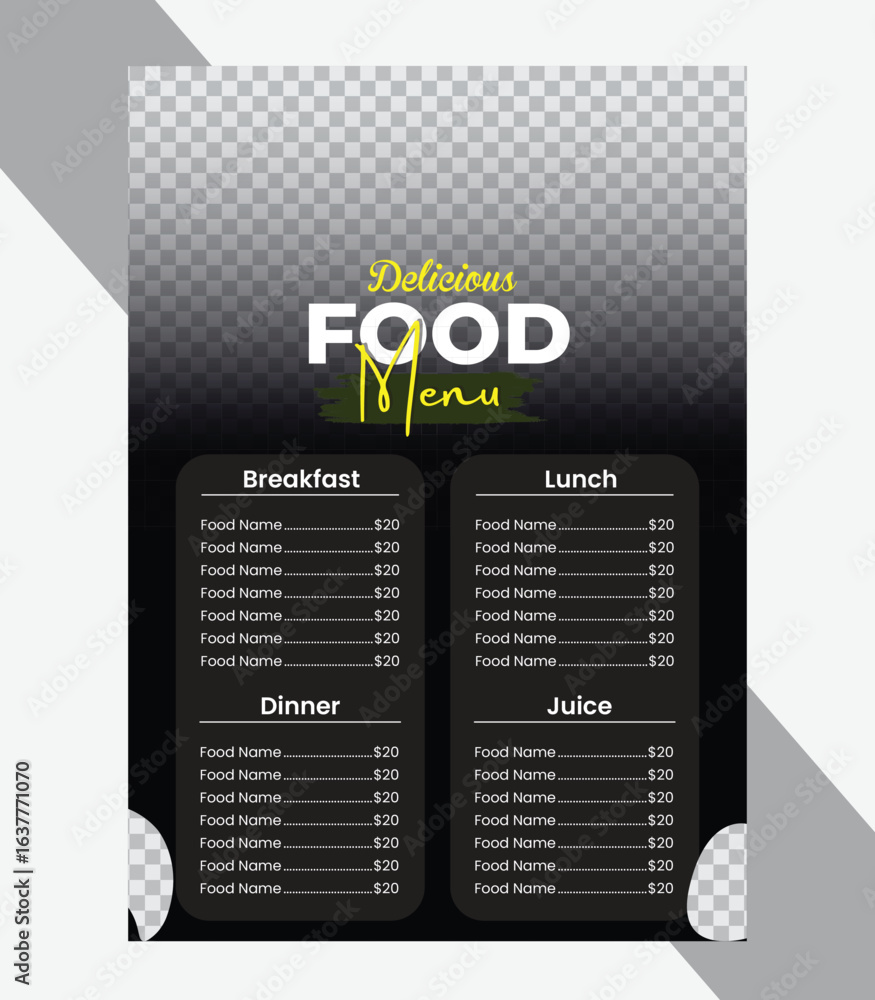 Modern delicious food menu design template, Food menu flyer design ...