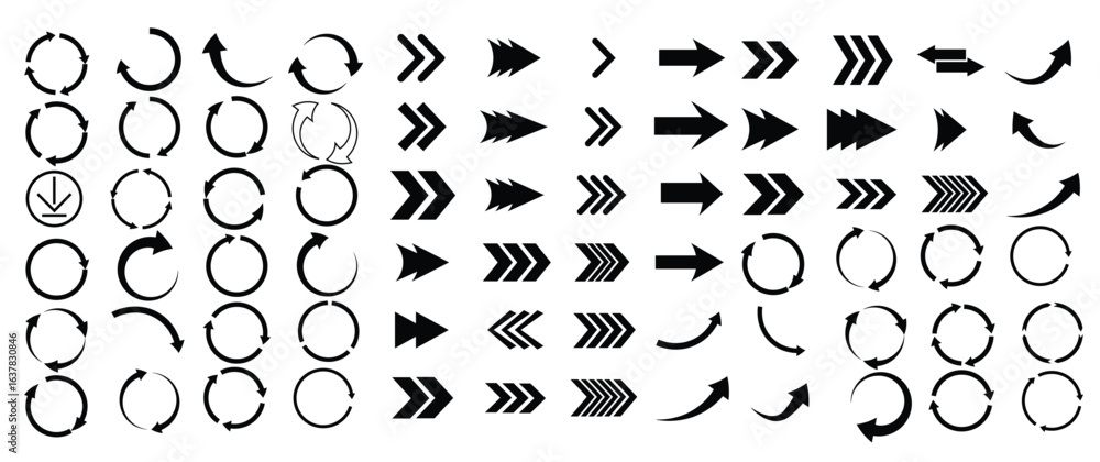 Collection of various arrow icons, featuring different styles and ...