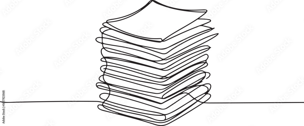 Continuous Line Art Stack of Paper Sheets Documents Pile Vector ...