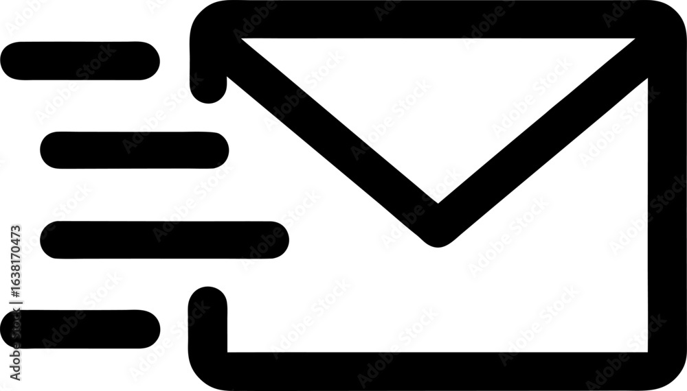 Fast Moving Envelope Icon Black Outline with Speed Lines on White ...