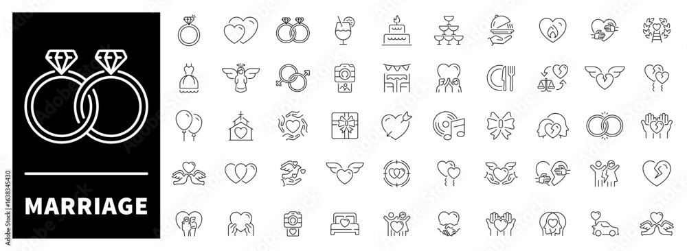 Marriage vector icons in line style. Love related icons collection ...