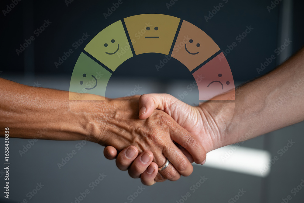 Customer Satisfaction Handshake with Feedback Gauge Showing Positive ...