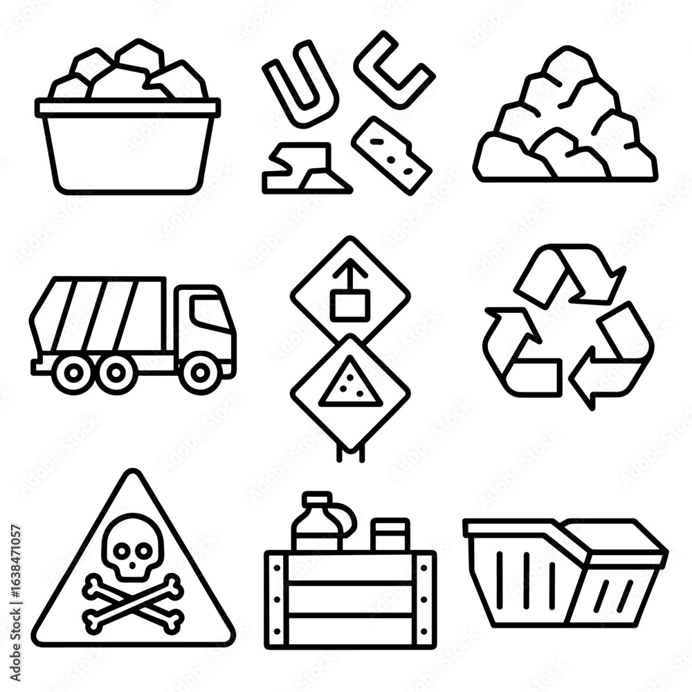 Construction Waste Icons. Outline style icons of Construction Waste and ...