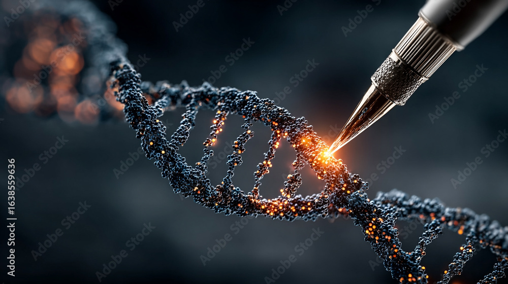 Futuristic holographic DNA double helix model being edited by an AI ...