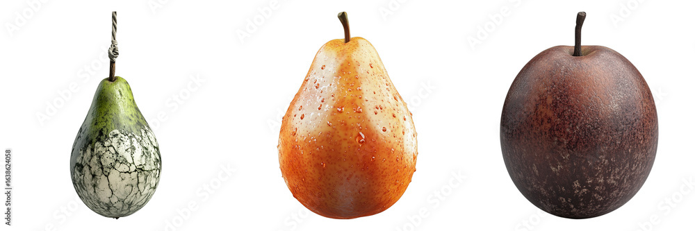 Three different types of pears are shown in a row Stock Photo | Adobe Stock