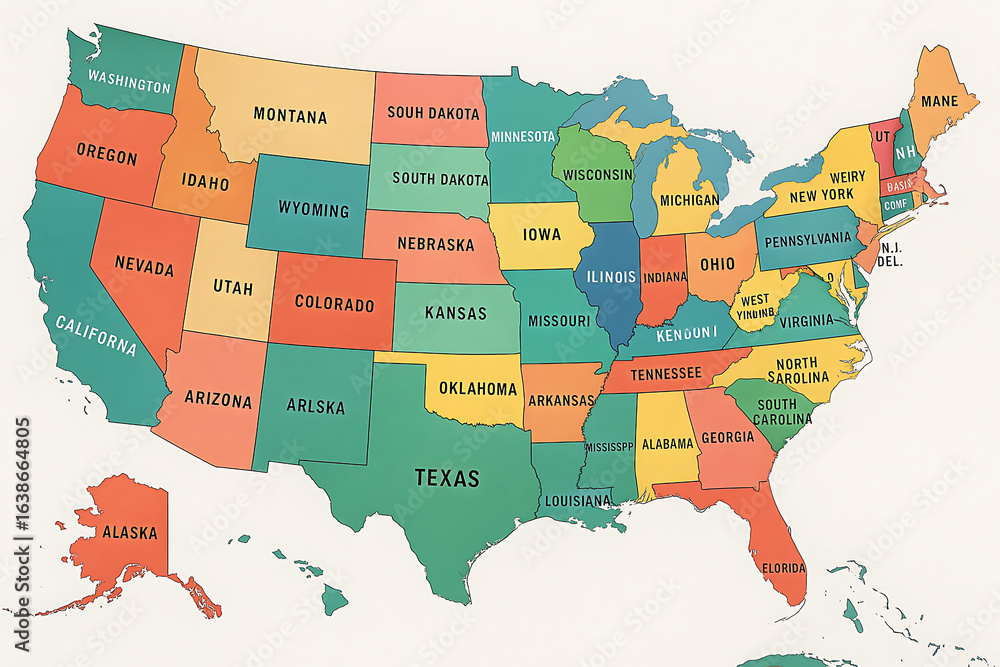 Stock-Foto „US map, USA map, United States map, USA map with state ...