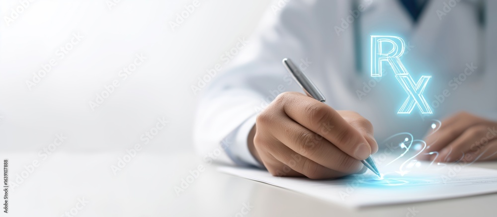 Prescription Writing Faceless Physician at Desk Filling Out ...