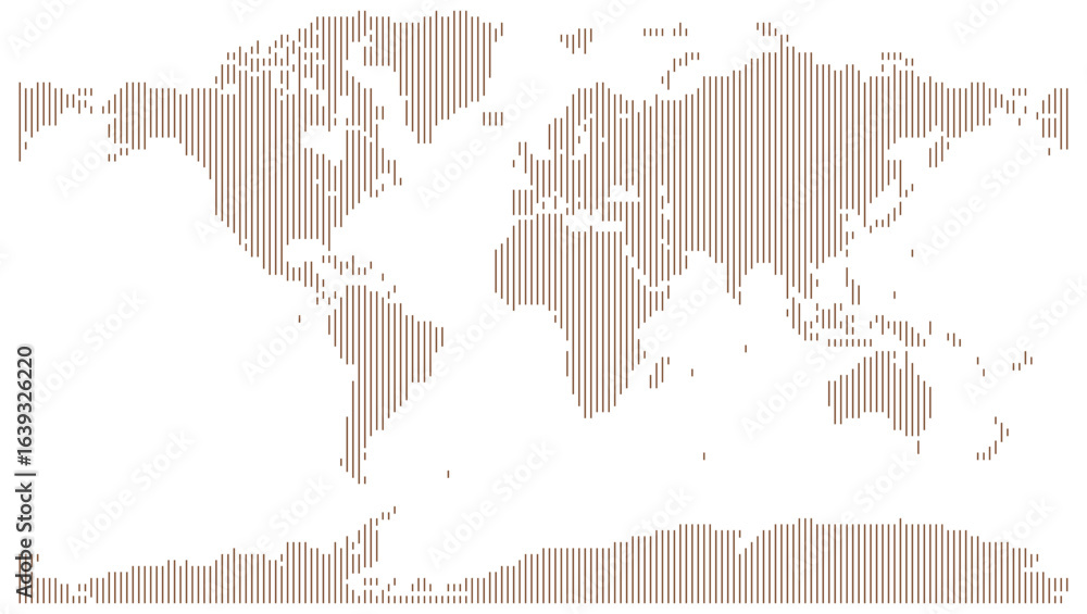 Vertical line shape world map with clear outlines of each continent ...