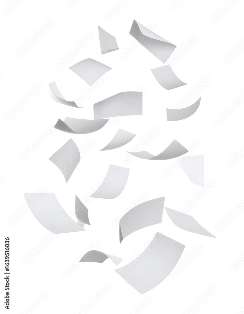 Foto de Stock White papers floating in the air against a dark ...