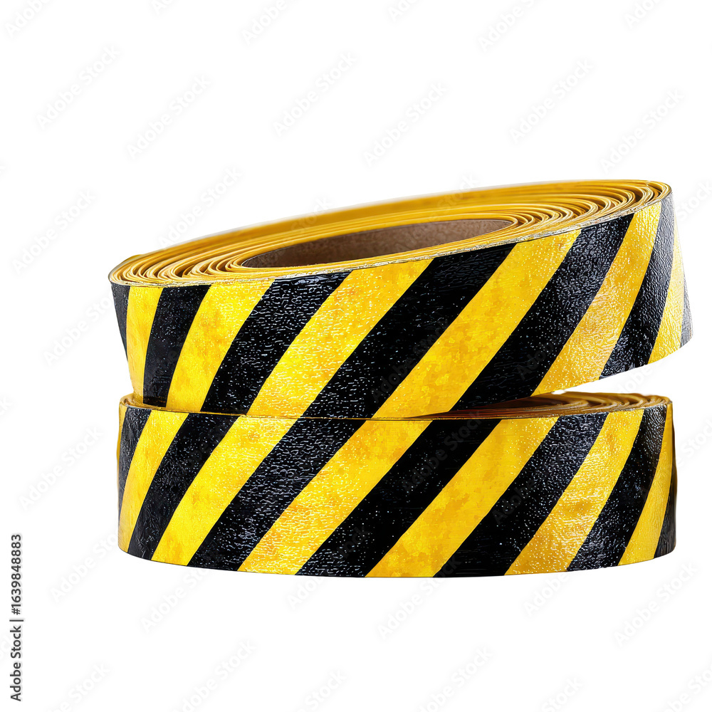 Safety tape rolls in black and yellow stripes for hazard marking in ...