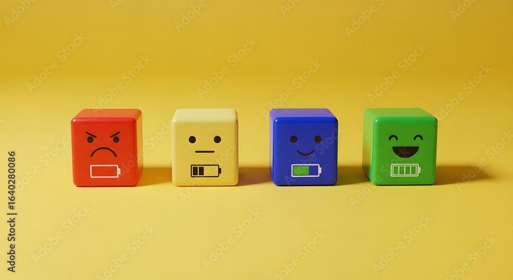 Battery level showing mood from sad to happy using emojis Stock Photo ...
