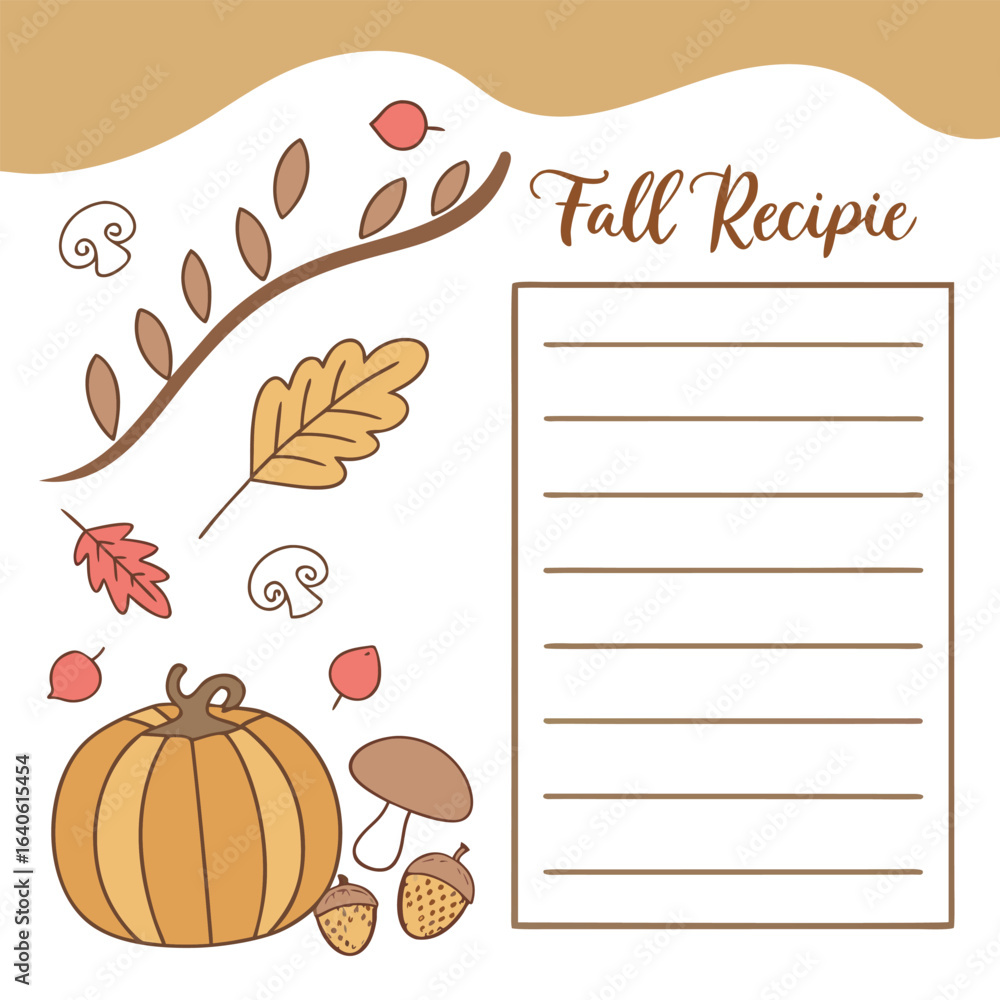 Cute fall recipe card template with autumnal illustrations for seasonal ...