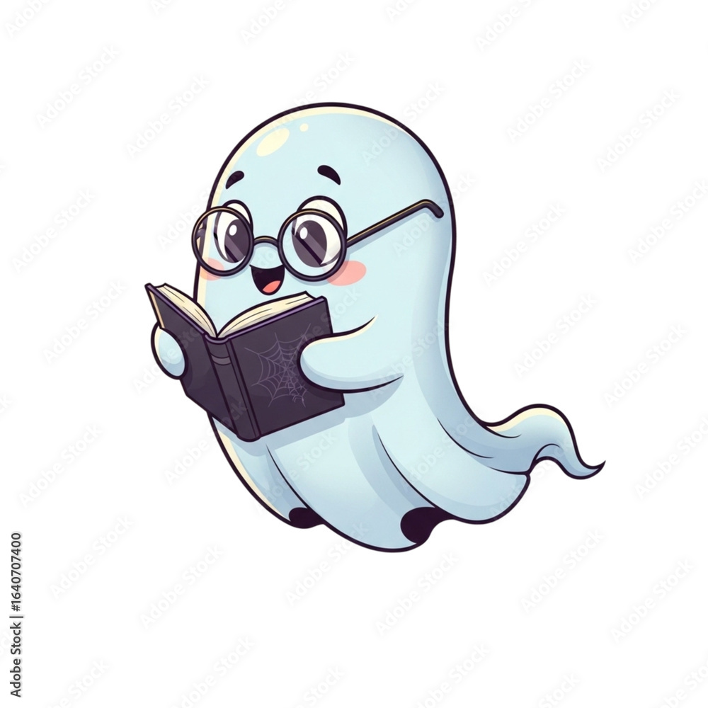 Cute Halloween Ghost Reading Book (1) Stock Illustration | Adobe Stock