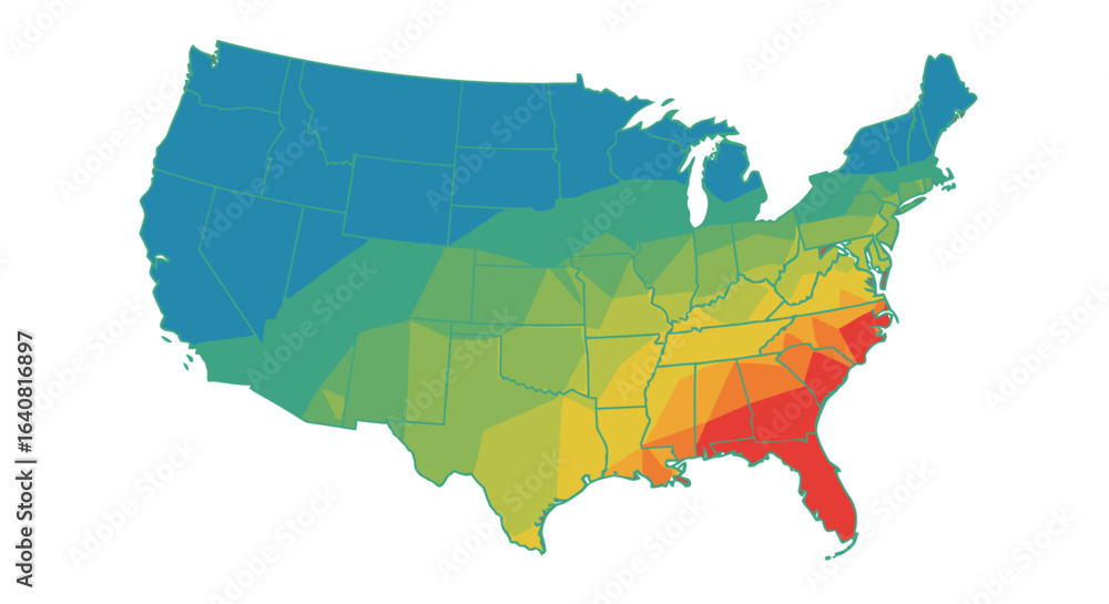 United States temperature gradient map illustration with color-coded ...