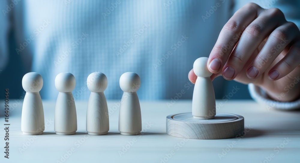 Recruitment and Selection: Hand Placing Wooden Figure on Podium ...