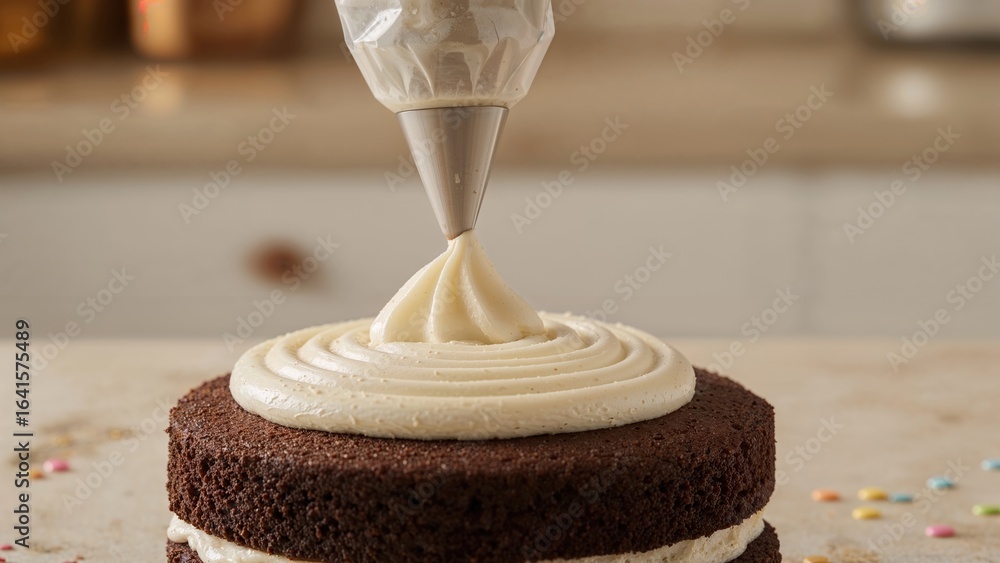 Zoomed-in image of creamy frosting being skillfully added to a ...