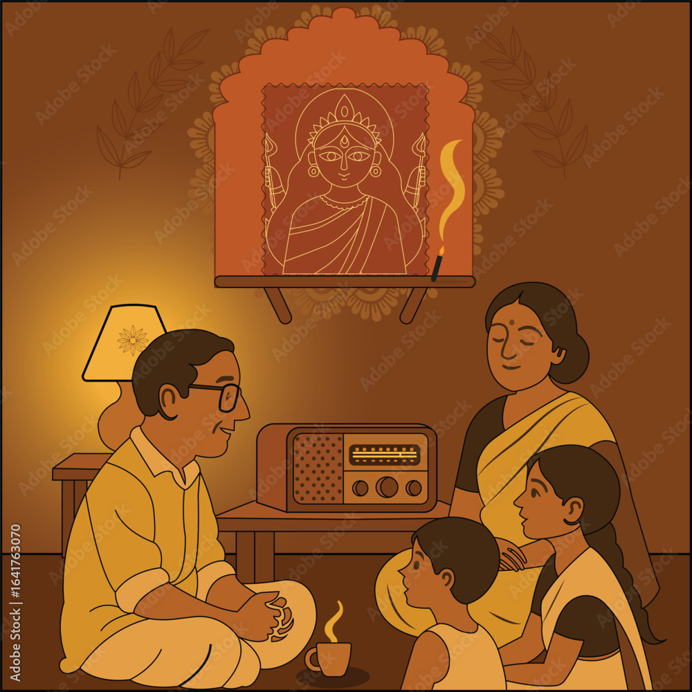 Bengali culture Durga puja Mahalay radio family Stock Vector | Adobe Stock