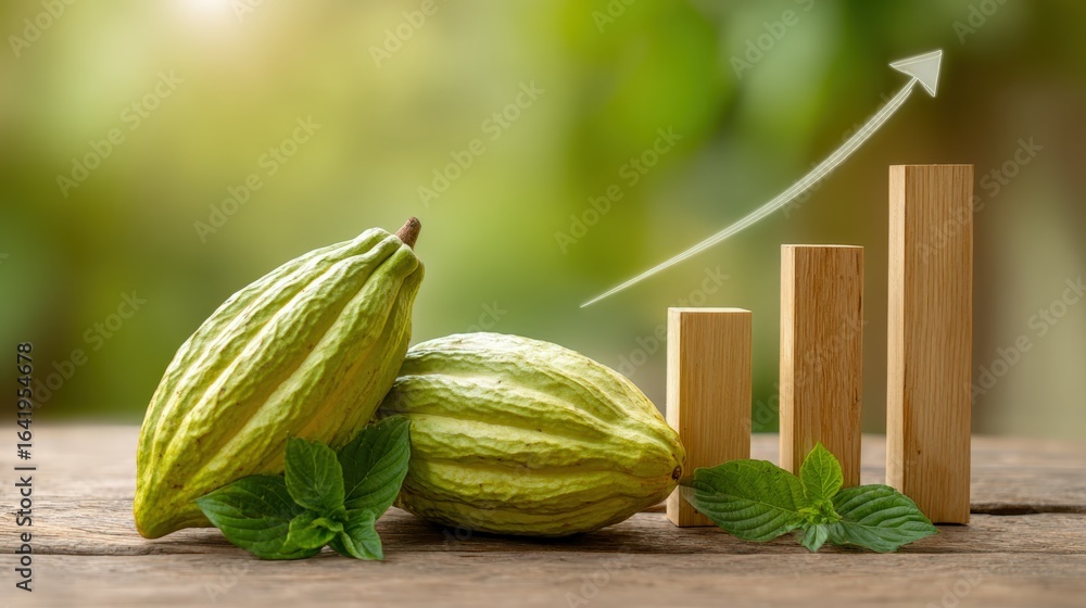 Cocoa Pods with Rising Bar Graph Representing Growth in Agriculture and ...