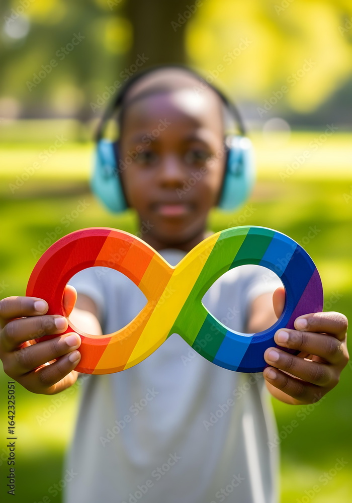 Black Child Boy holding rainbow infinity symbol autism ADHD ...