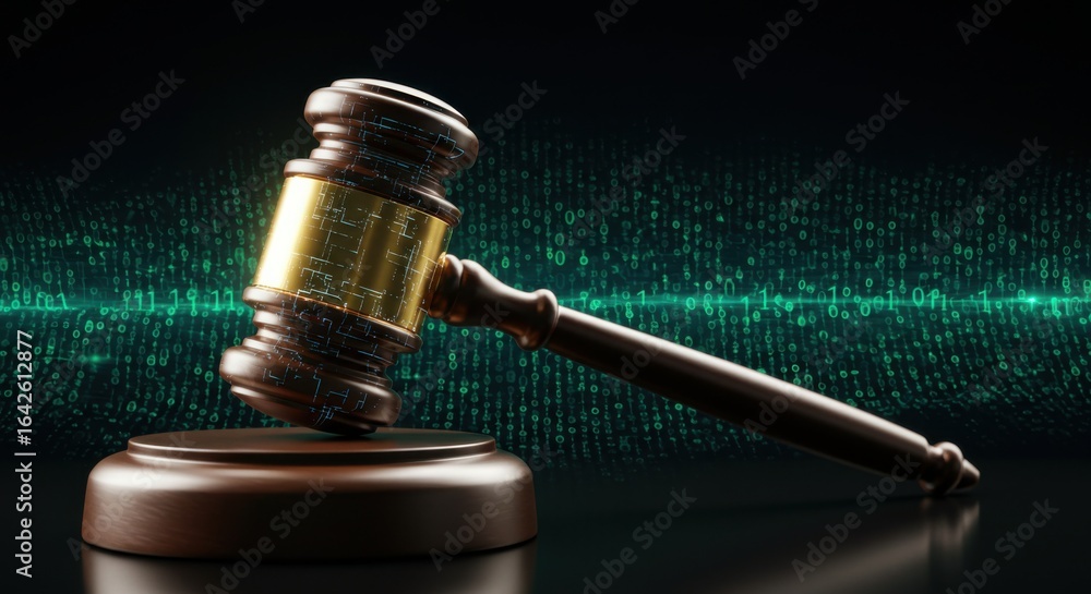 Gavel and Binary Code Representing Digital Law and Cyber Justice Stock ...