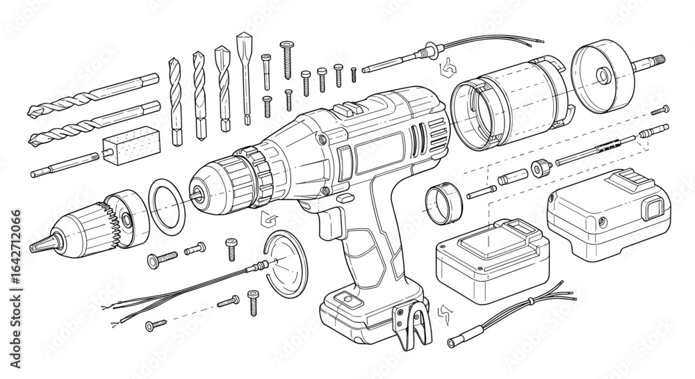 Exploded view of cordless drill parts diagram for repair and ...