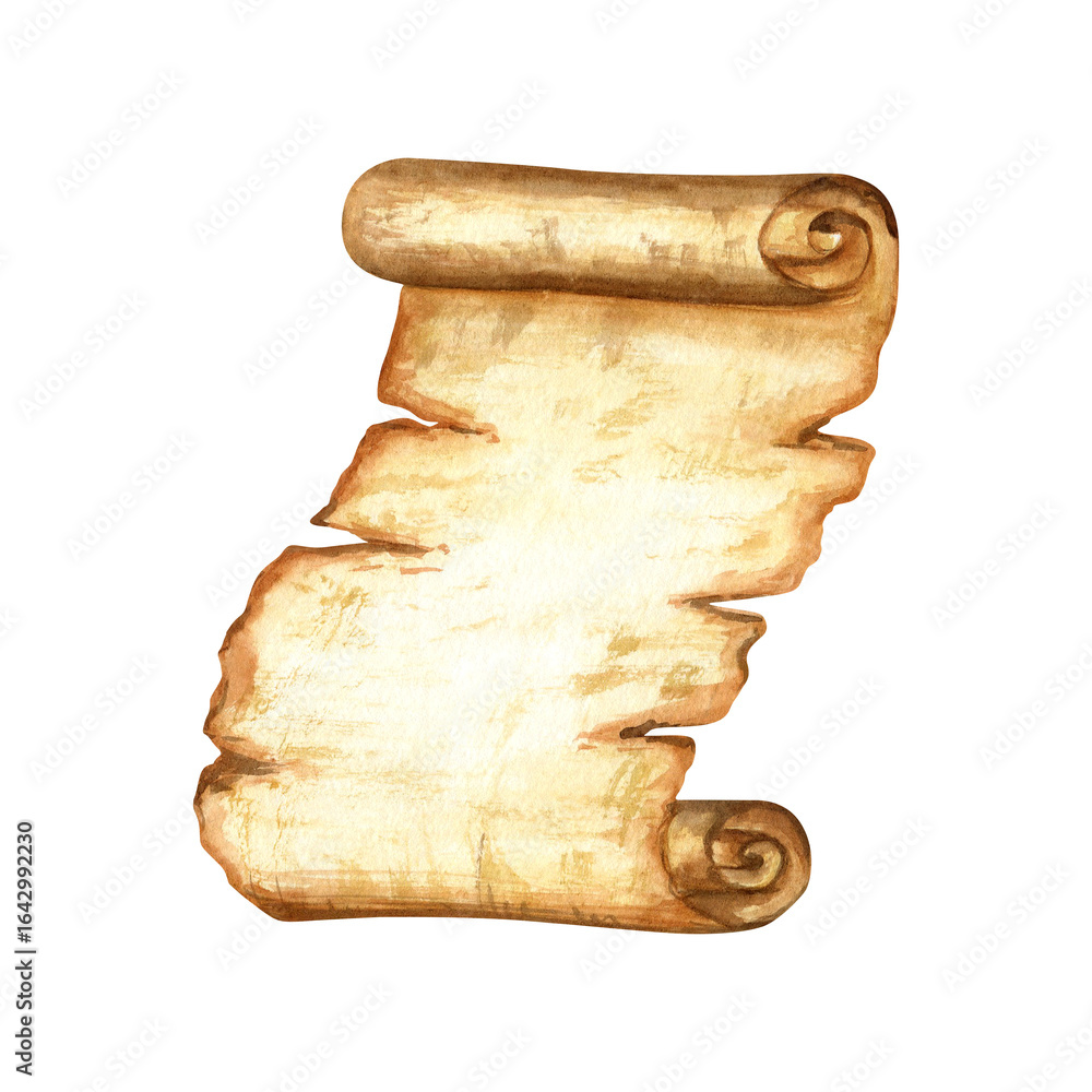 Papyrus scroll. Ancient Egyptian old paper sheet. Watercolor ...