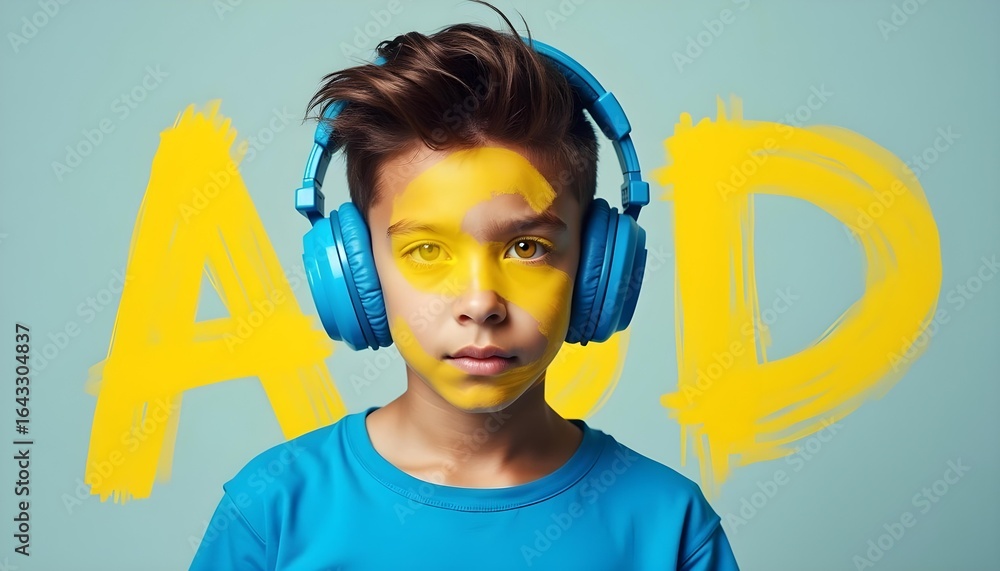 Fashion style studio portrait of a confident and empowered autistic boy ...